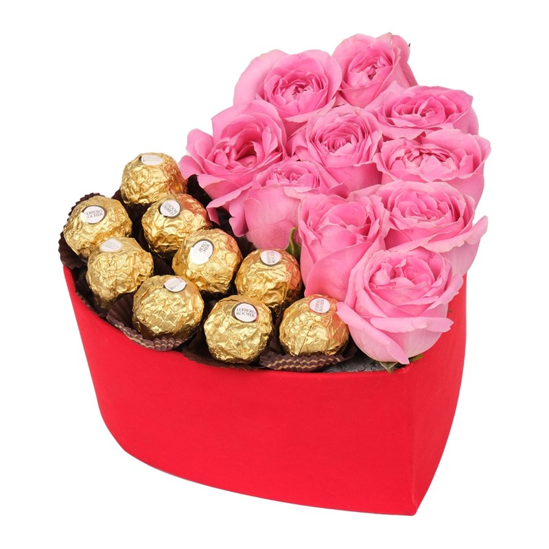 Red Magic Pembe Güller ve Rocher Çikolata?I Taze Çiçek